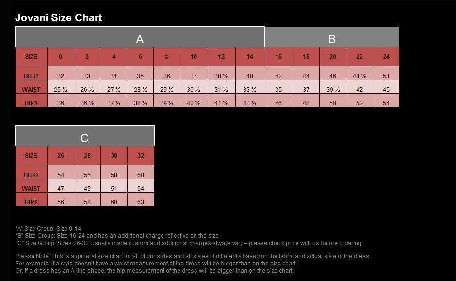 Jovani Size Chart
