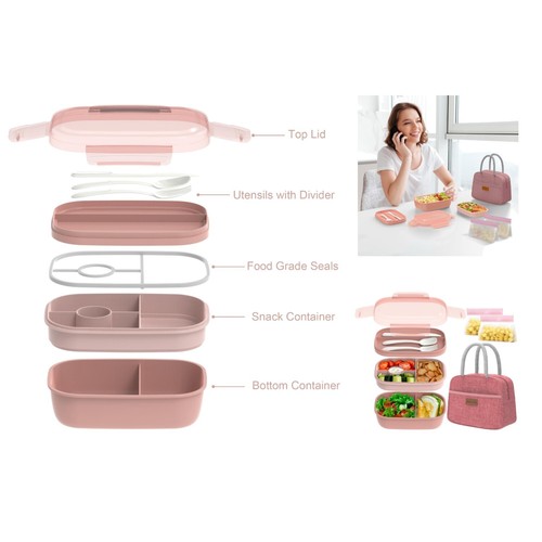 Dishwasher Safe Pink Bento Lunch Box - 64-Ounce Capacity for Adults ...