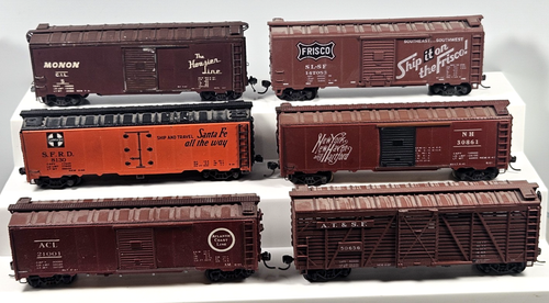 6 Vintage HO Scale Box Car Lot Frisco ATSF ACL Santa Fe CIL Monon New ...