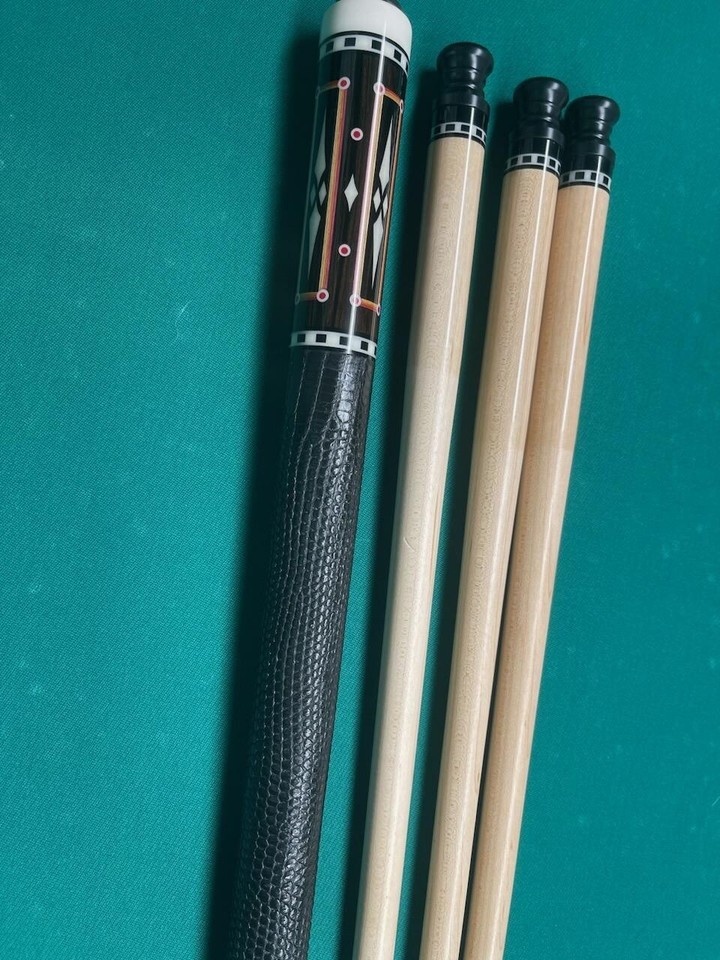Beautiful Custom 8-pt Ebony cue by JD custom cues 3 shafts 8" extension ...