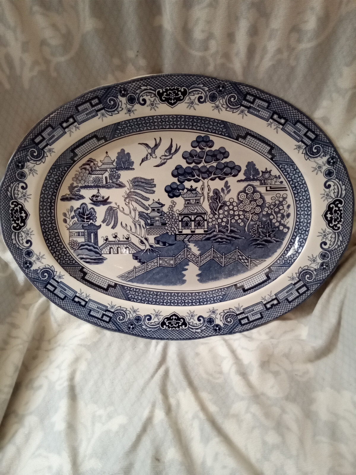 VTG Heritage Mint Blue Willow Large Oval Turkey Platter 18-1/4” x 13-3/ ...