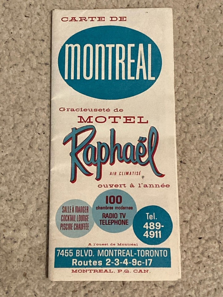 Vintage 1950's MOTEL RAPHAEL Montreal, Canada Travel Brochure Souvenir ...