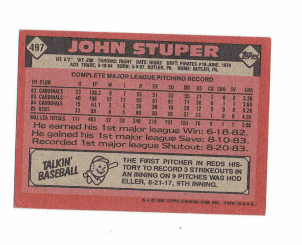 John Stuper Reds P #497 Topps 1986 #Baseball Card | eBay