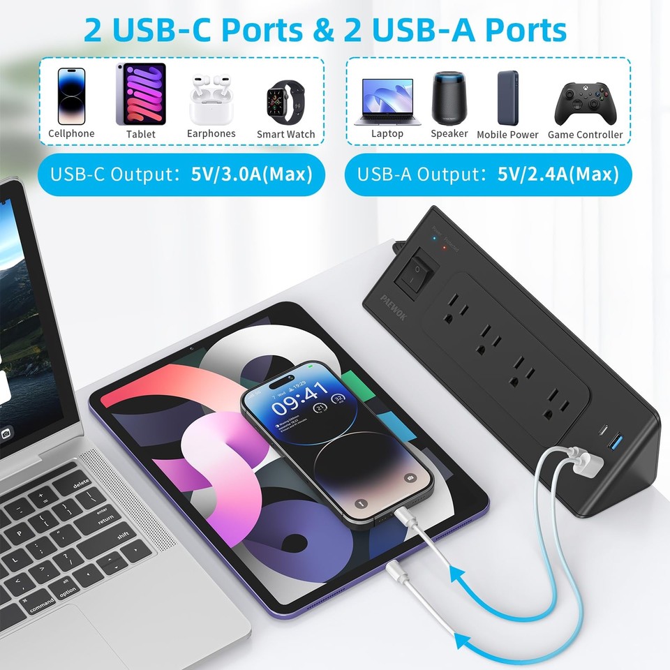 Desk Clamp Power Strip with USB C, Desk Charging Station with 4 Outlets ...