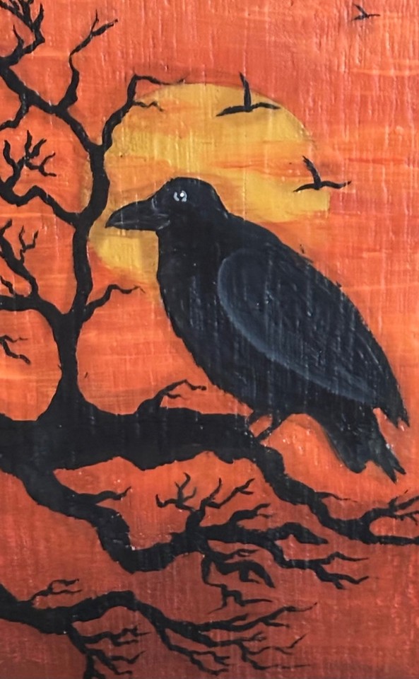 HAND PAINTED CROW *~* GNARLY TREE *~* HALLOWEEN *~* RECLAIMED WOOD | eBay