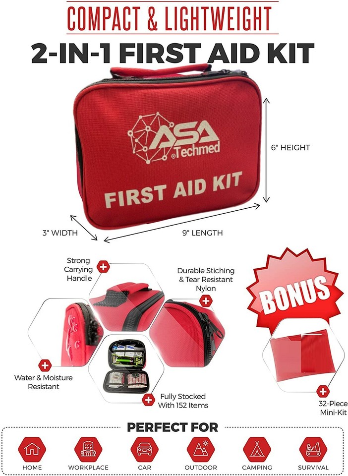 2-in-1 First Aid Kit (120 Piece) Pieces First Aid Kit Compact ...