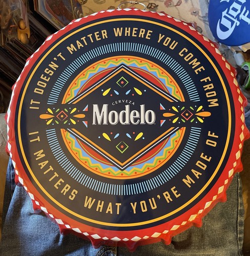 16” New Cerveza Modelo Beer Logo Bottle Cap Shaped Metal Sign Game Room ...