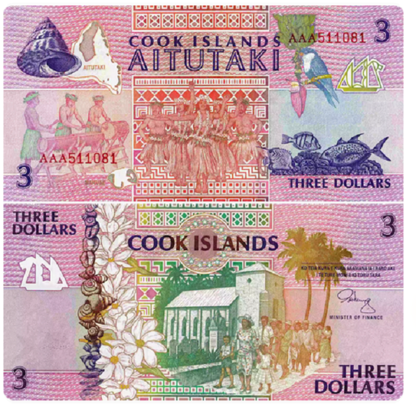 1992 The Cook Islands 3 Dollars AAA Prefix P-7 Banknote UNC NEW | eBay
