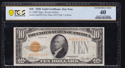 US 1928 $10 Gold Certificate STAR NOTE FR 2400* PCGS 40 XF (316*) | eBay