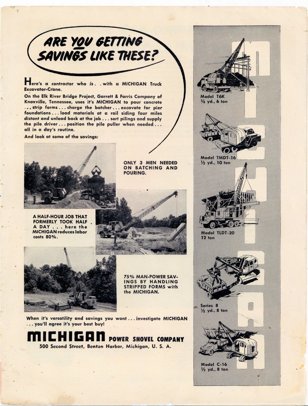 1951 Michigan Power Shovel Ad: Elk River Bridge Project Garrett Farris ...