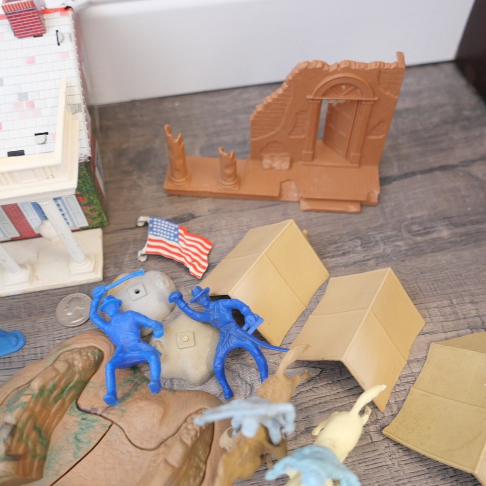Vtg MARX CIVIL WAR PLAYSET HORSES SOUTHERN MANSION BLUE GRAY Exploding ...