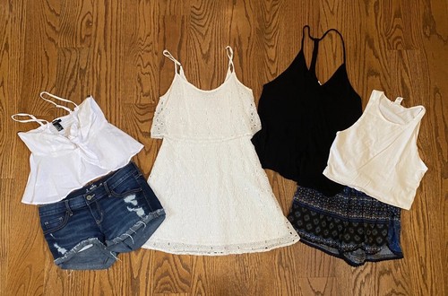 Mixed Lot Of 6 Pc Woman’s Clothes Tops, Blousy & Denim Shorts, Dress ...