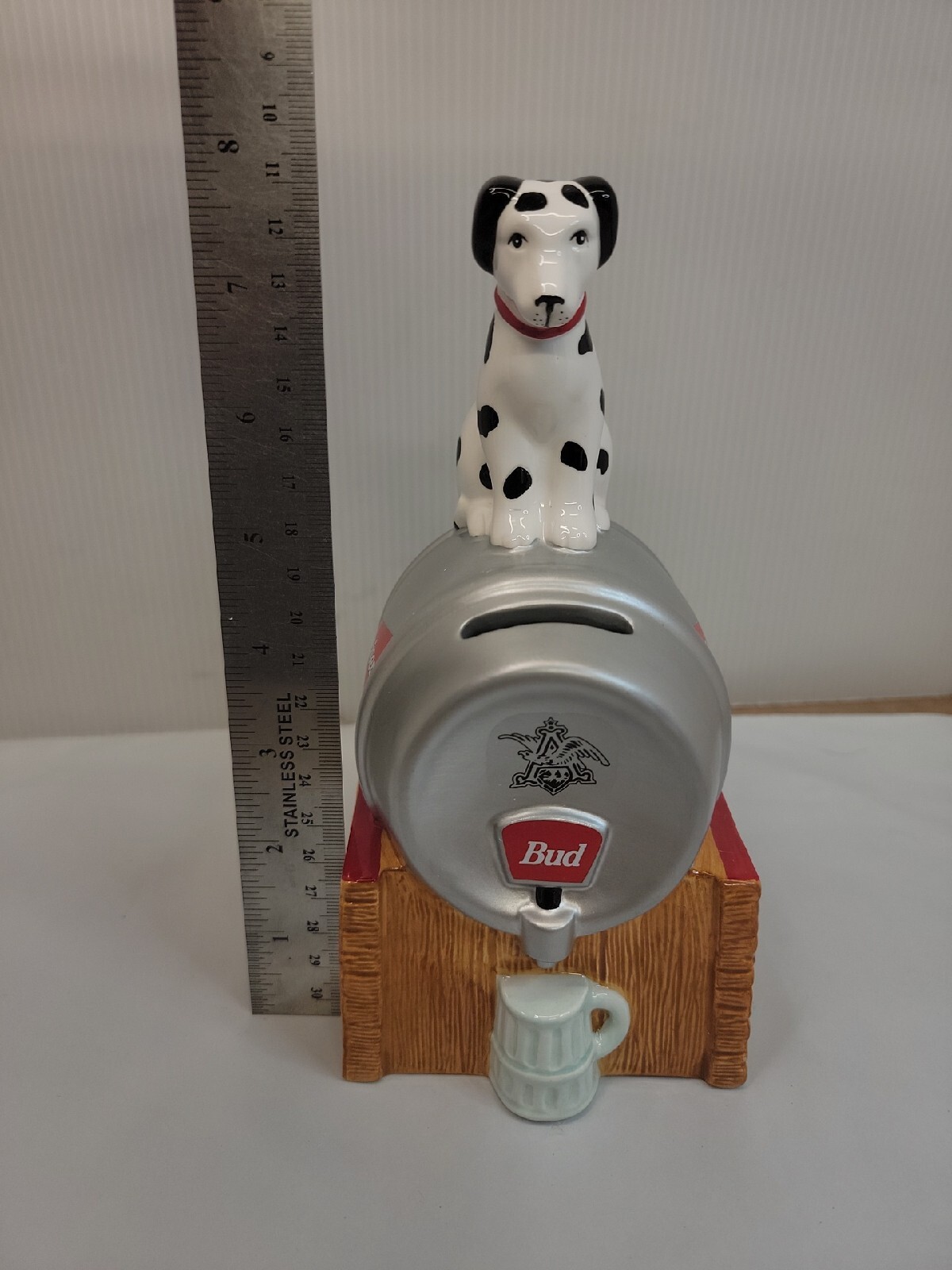 Coin Bank Bud Dog Beer Ceramic Barrel Keg Advertising 1999 Vintage | eBay