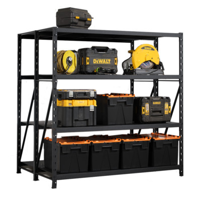 2 x Black Heavy Duty Racking With Metal Shelves 1830mm H x 1800mm W x ...