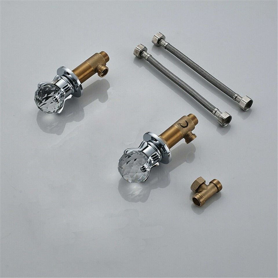 Modern Chrome Waterfall Bathroom Sink Faucet Brass Dual Crystal Handle ...