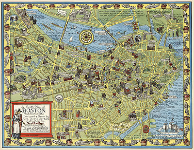 Pictorial Map Boston Massachusetts Family History Wall Art Poster Print ...