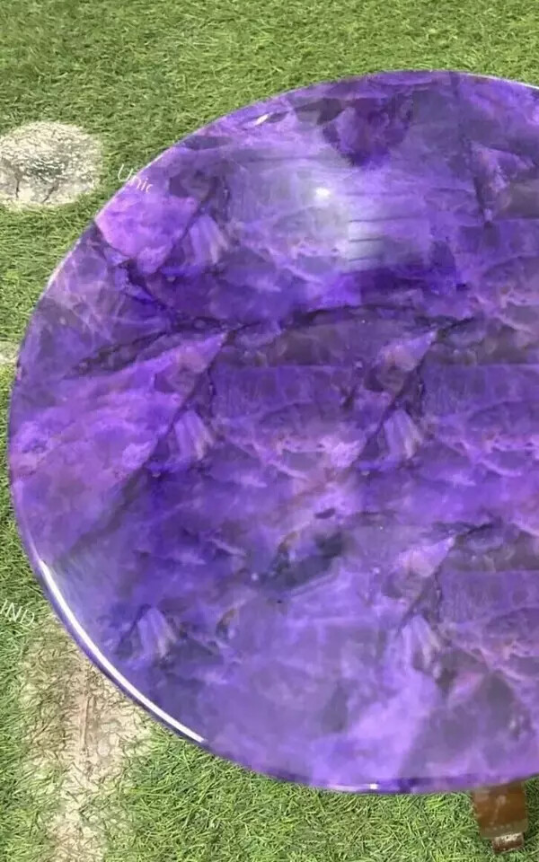 Round Amethyst Table Top Healing Crystal Handmade Arts Home Furniture ...