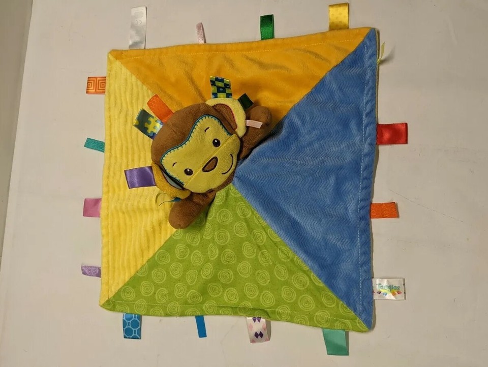 Taggies Monkey Lovey Colorful Ribbons Yellow Blue Baby Security Blanket ...