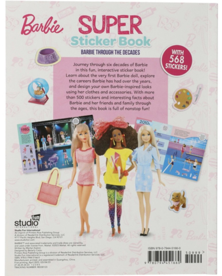 Barbie Super Sticker Book 568 Stickers Six Decades Scenes Great Gift ...