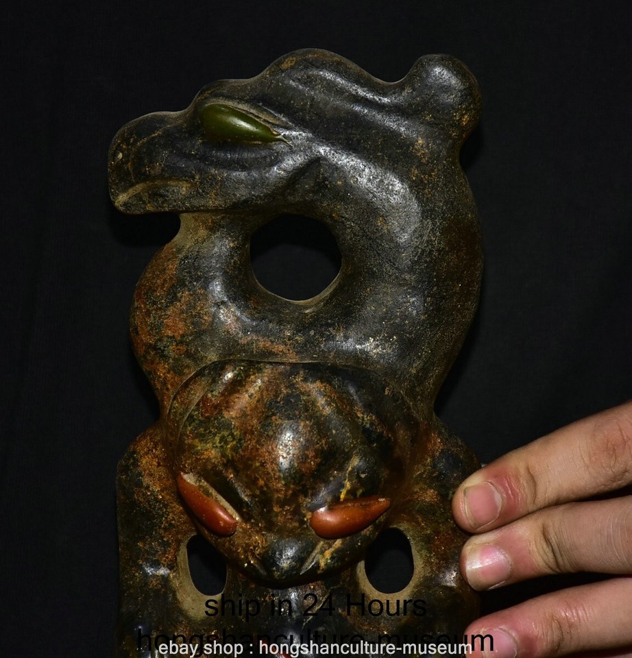 8.4" Old Chinese Hongshan Culture Jade Stone Carved Cicada Sun God ...