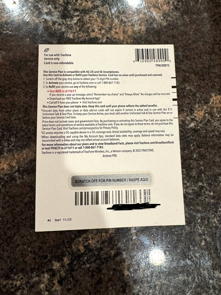 Tracfone 15 Smartphone Unlimited Talk Text 30 Day Plan 5G Service ...