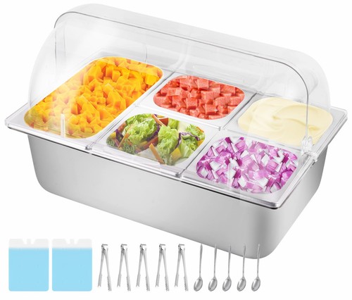 Cold Ice Food Serving Display tray 5 Pan 2 Ice Pack Clear Lid Cooled ...