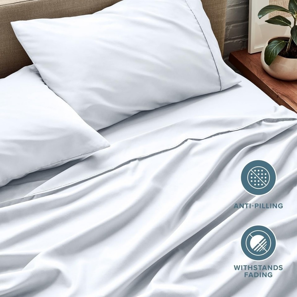 Split Head Flex King Sheet Set 1800TC Ultra-Soft White 4PC Deep Pocket ...