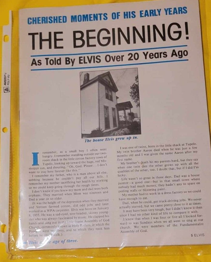 VINTAGE VERY RARE Elvis Presley "Beginning As told by Elvis Over 20 ...