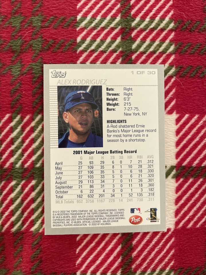 2002 Topps Post Cereal Alex Rodriguez #1 Texas Rangers | eBay