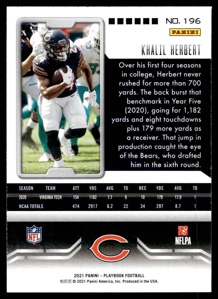 Khalil Herbert 2021 Panini Playbook Rookie Card #196 | eBay