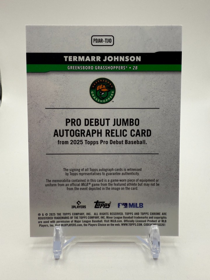 2025 Topps Pro Debut Auto Autograph Jumbo Relic PDJAR-TJO Termarr ...