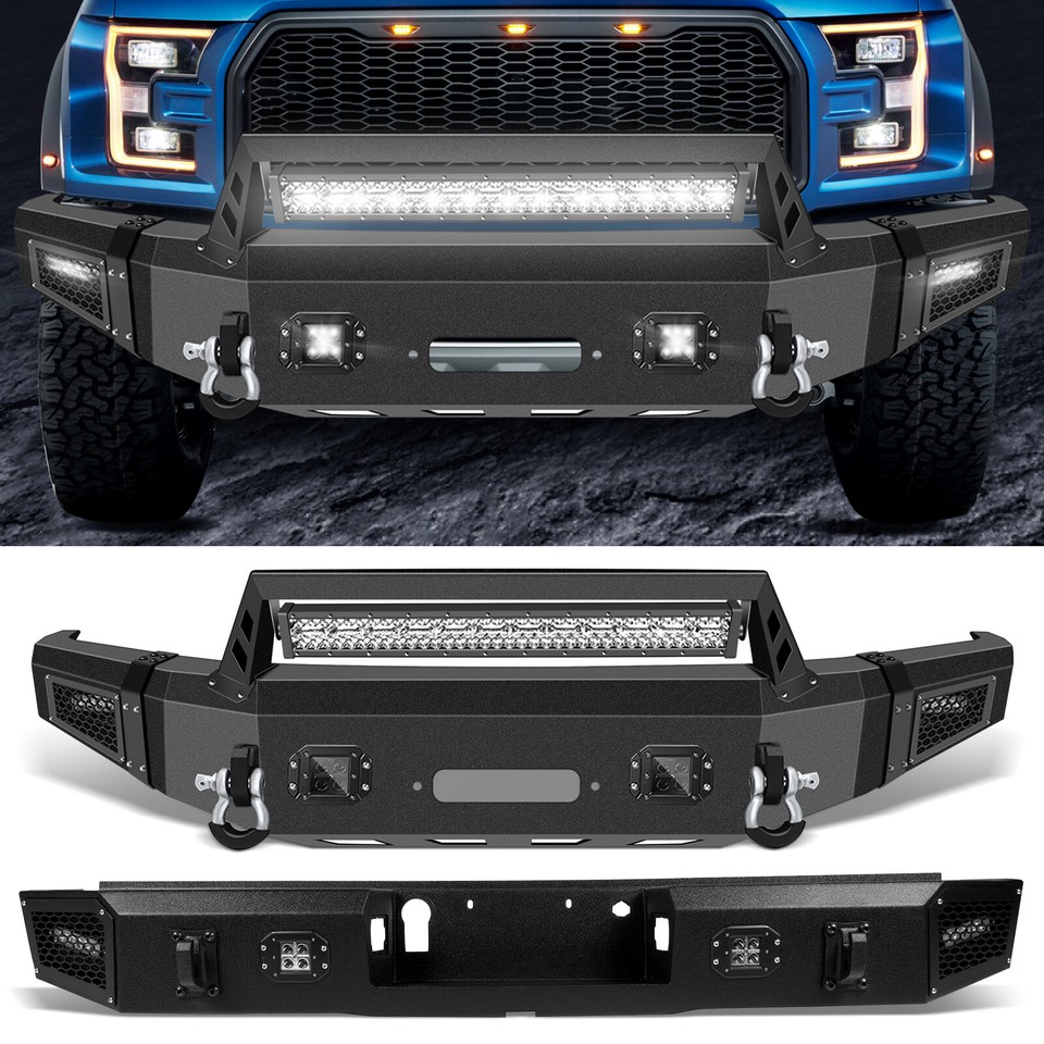 Offroad Front/Rear Bumper W/Winch Plate & LED Spotlights For 2015-2017 ...