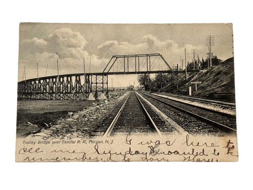 Morgan NJ Postcard Trolley Bridge over Central Railroad Sayreville ...