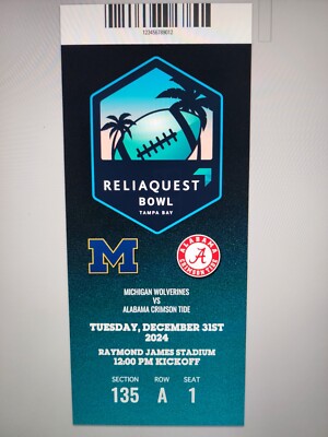 Reliaquest Bowl Replica Ticket 12/31/24 - MICHIGAN Wolverines vs ...