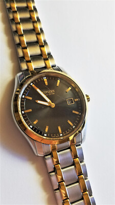 Citizen Mens J165-S130587 Eco-Drive Watch Silver Gold Bracelet Band ...