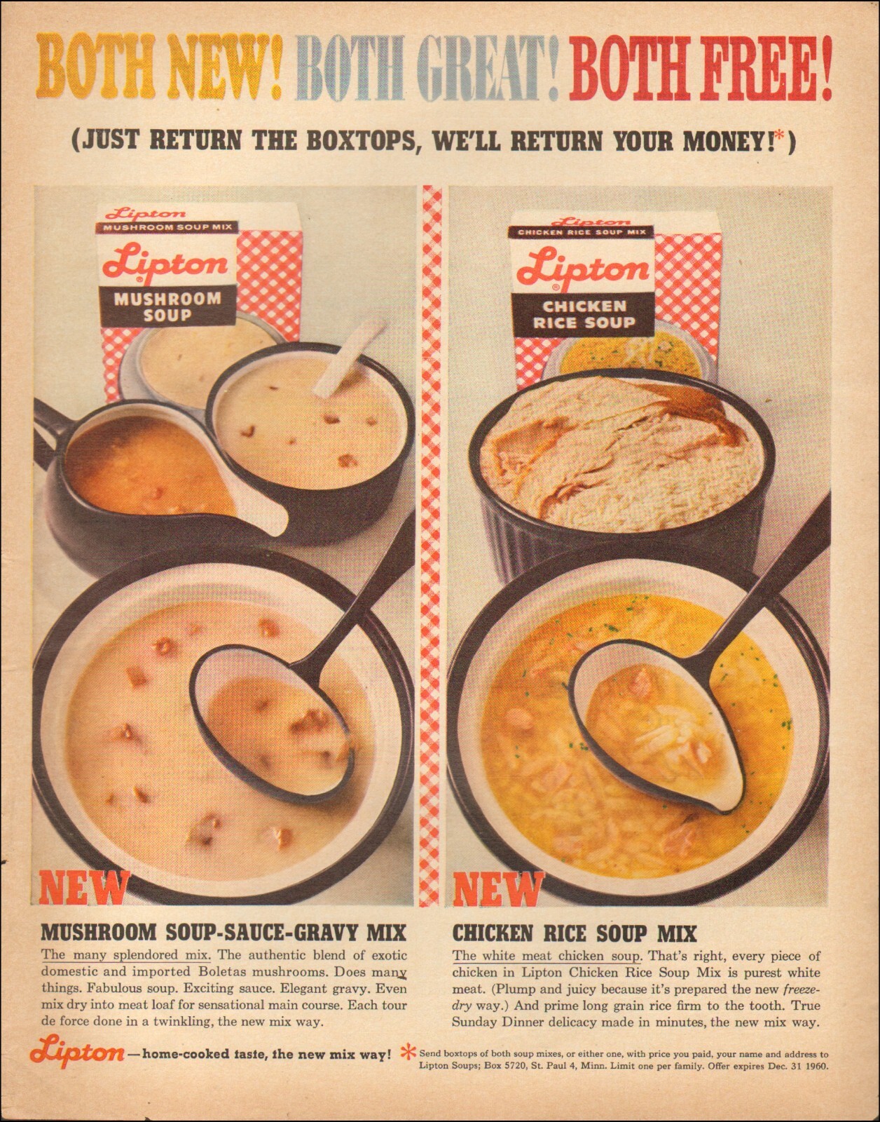 1960 vintage AD for LIPTON SOUP MIX Mushroom & Chicken Rice 05/16/24 | eBay