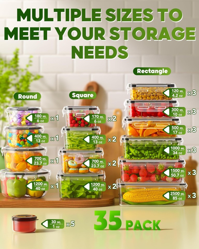 70 PCS Food Storage Containers with Lids(35 Containers & 35 Lids), BPA ...