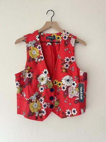 Modcloth Splash Of Inspiration Red Floral Vest 3 Button Women's RN ...