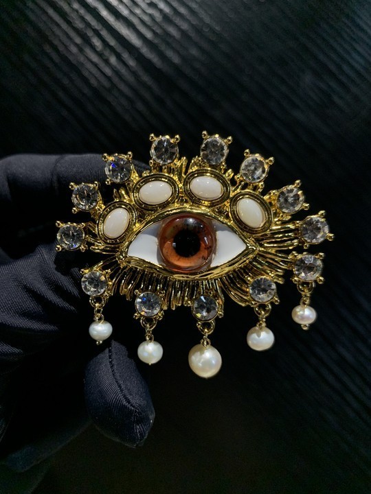 Baroque Pearl Devil Eye Brooch 18K Gold Plated Micro Pave Zircon Pin ...