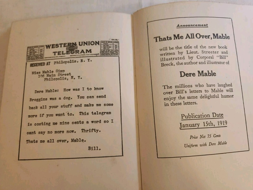 1918 Dere Mable (Love Letters of a Rookie) by E. Streeter Book ...