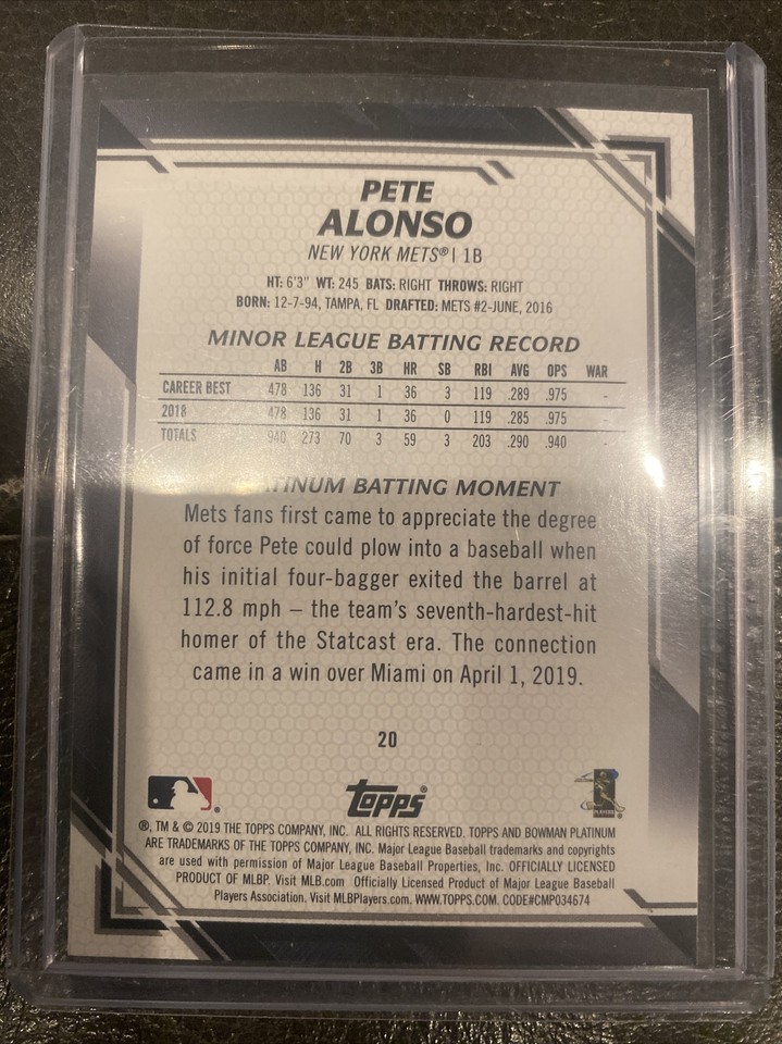🔥 2019 Bowman Platinum Pete Alonso Rookie Card RC #20 Mets | eBay