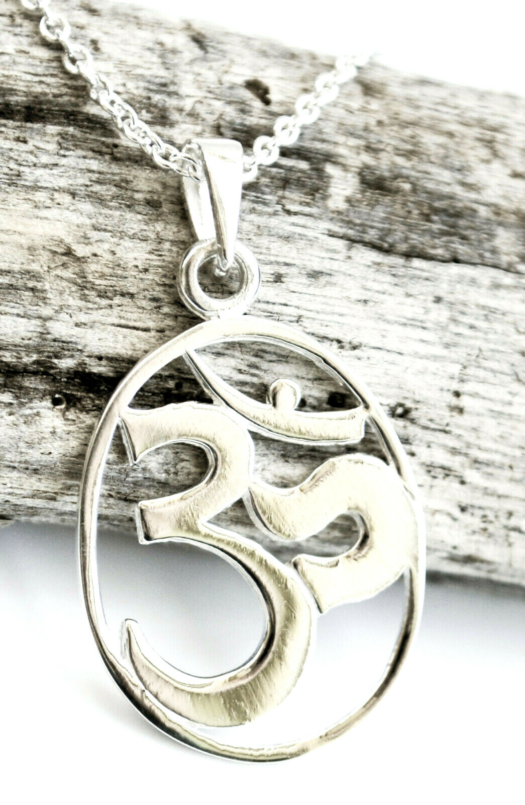 925 Sterling Silver Oval Om Ohm Pendant Necklace Hindu Mantra Pendant ...