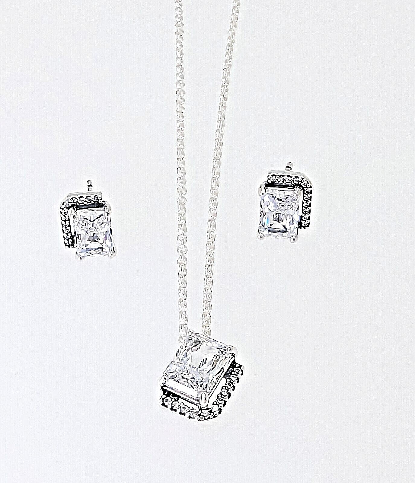 PANDORA Sparkling Halo Earrings + Necklace Jewelry Gift Set 292380C01 ...