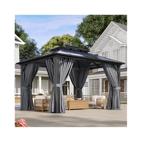 Outdoor Gazebo, 10x12' Aluminum Frame, Double Roof, & Water Gutter ...