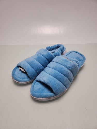 Blue Plush Fuzzy Slides Size Large | eBay