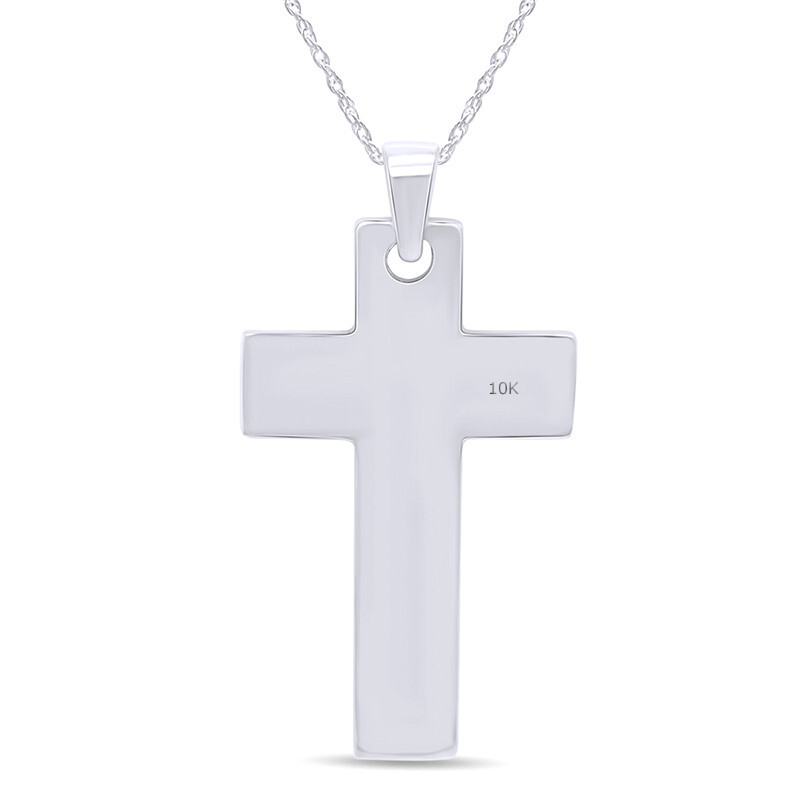 Herringbone Cross Pendant Necklace 10k Solid White Gold, 18" Rope Chain ...