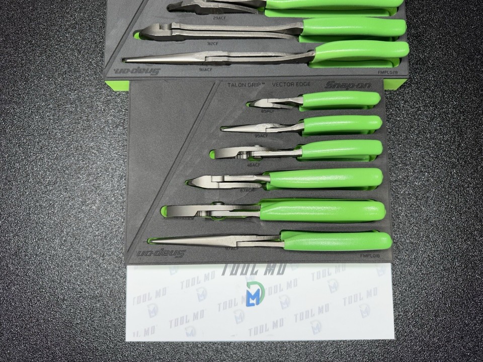 Snap-on Tools USA NEW GREEN 12-Piece Essential Pliers / Cutters Foam ...