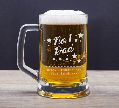 Personalised Glass Pint Tankard Personalised 'No.1 Dad' Pint Stern ...