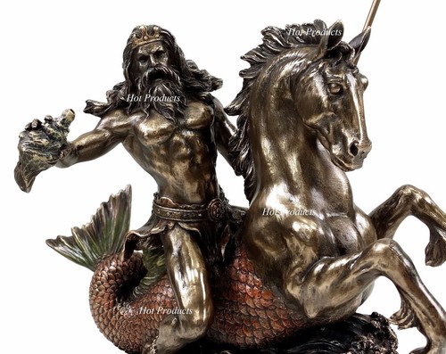 Poseidon on Hippocampus Horse GREEK MYTHOLOGY God of Sea Statue Bronze ...