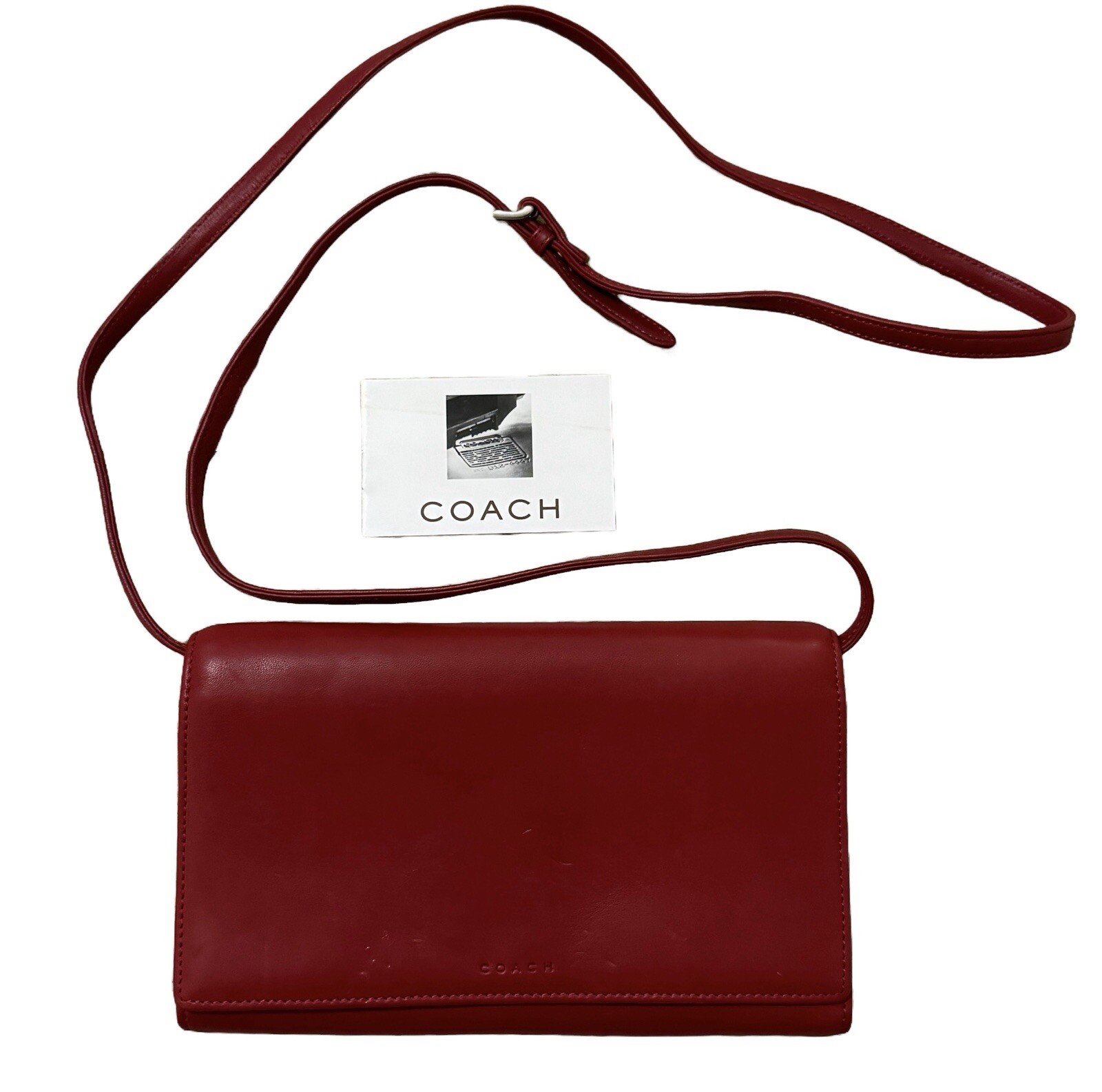 Vintage Coach Red Leather Trifold Crossbody Clutch Wa… - Gem